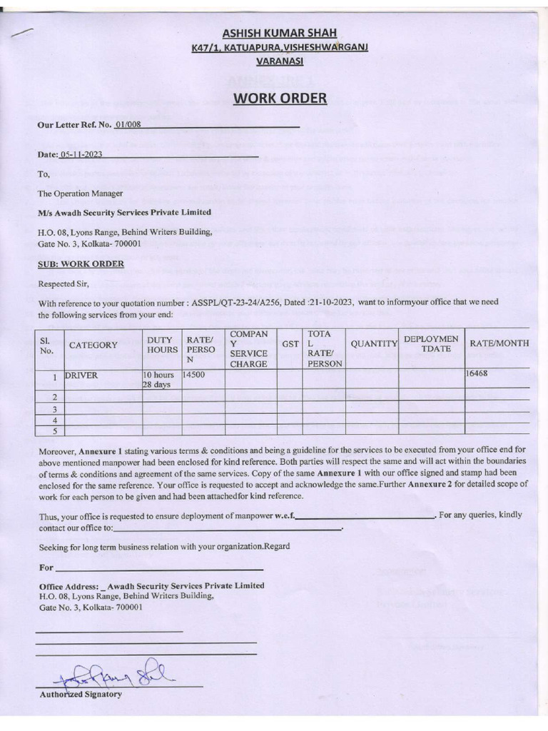 Work Order From Ashish Kr. Shah | PDF
