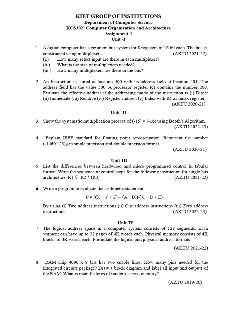 Assignment 1 | PDF | Random Access Memory | Input/Output