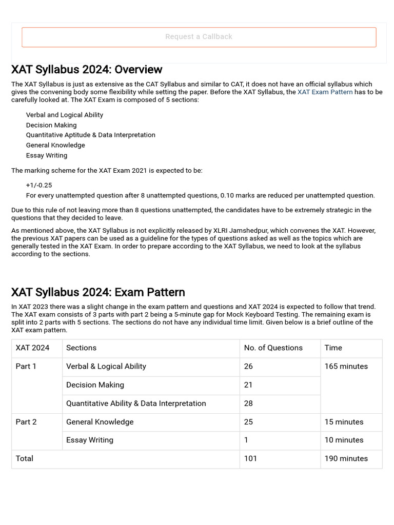 XAT 2024 Syllabus - XAT Exam Syllabus 2020202024 | PDF | Logic | Mathematics