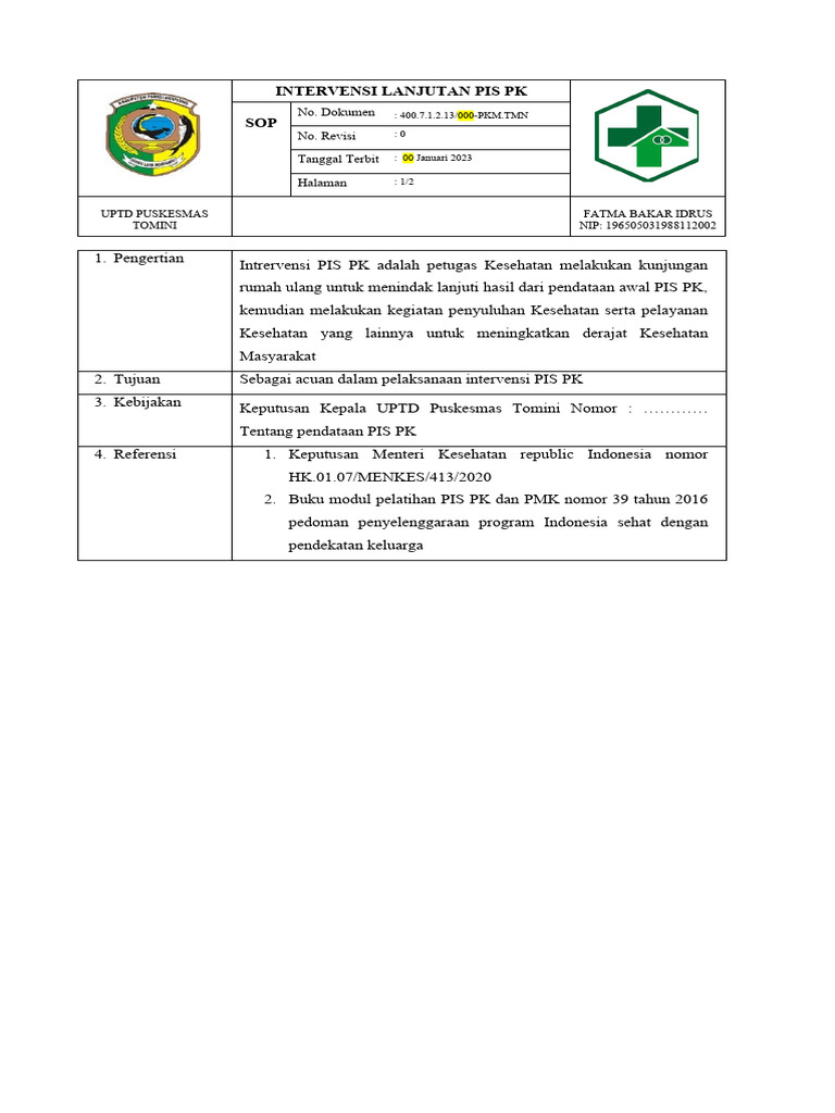 Sop Intervensi Pis PK | PDF