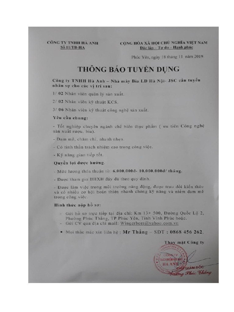 Thong Bao Tuyen Dung | PDF