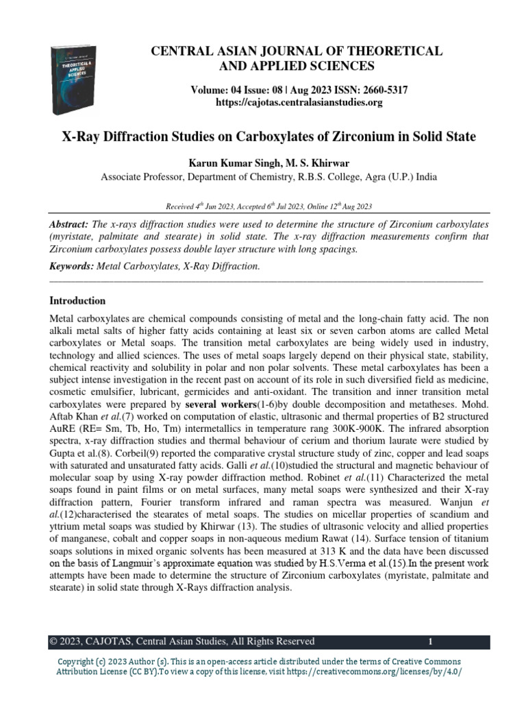 X-Ray Diffraction Studies On Carboxylates of Zirconium in Solid State ...
