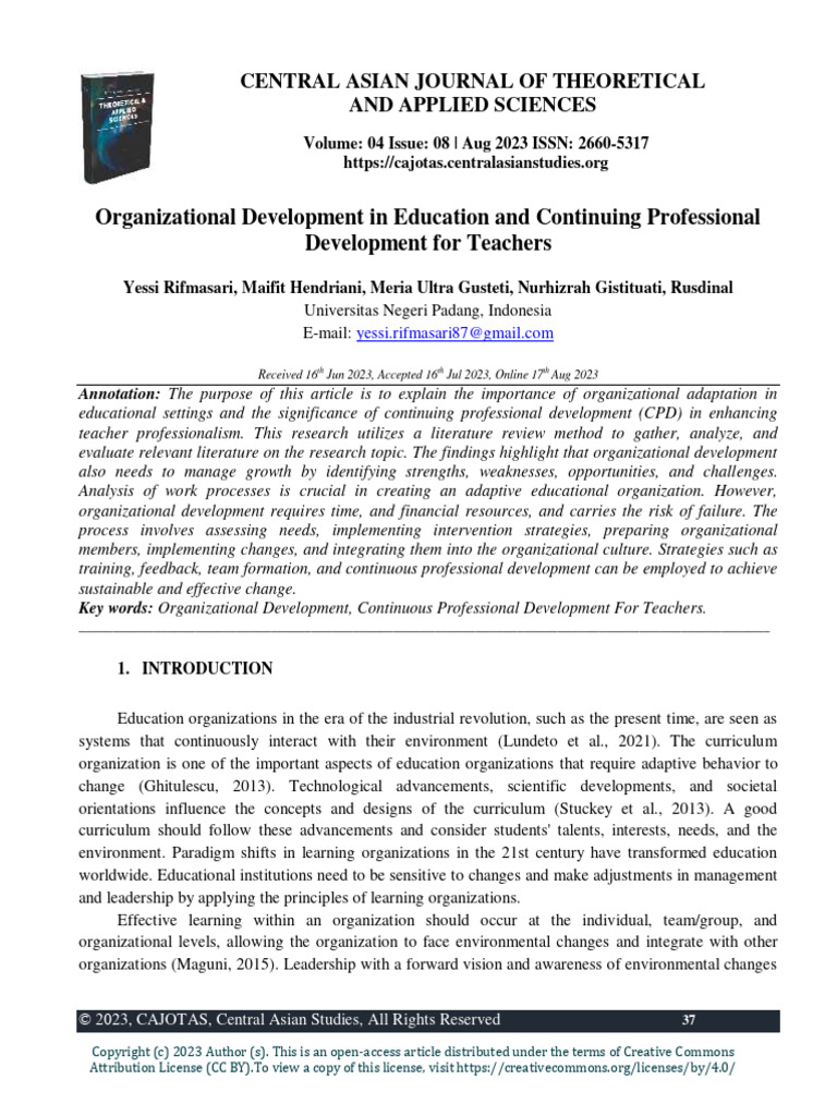 Organizational Development in Education and Continuing Professional ...