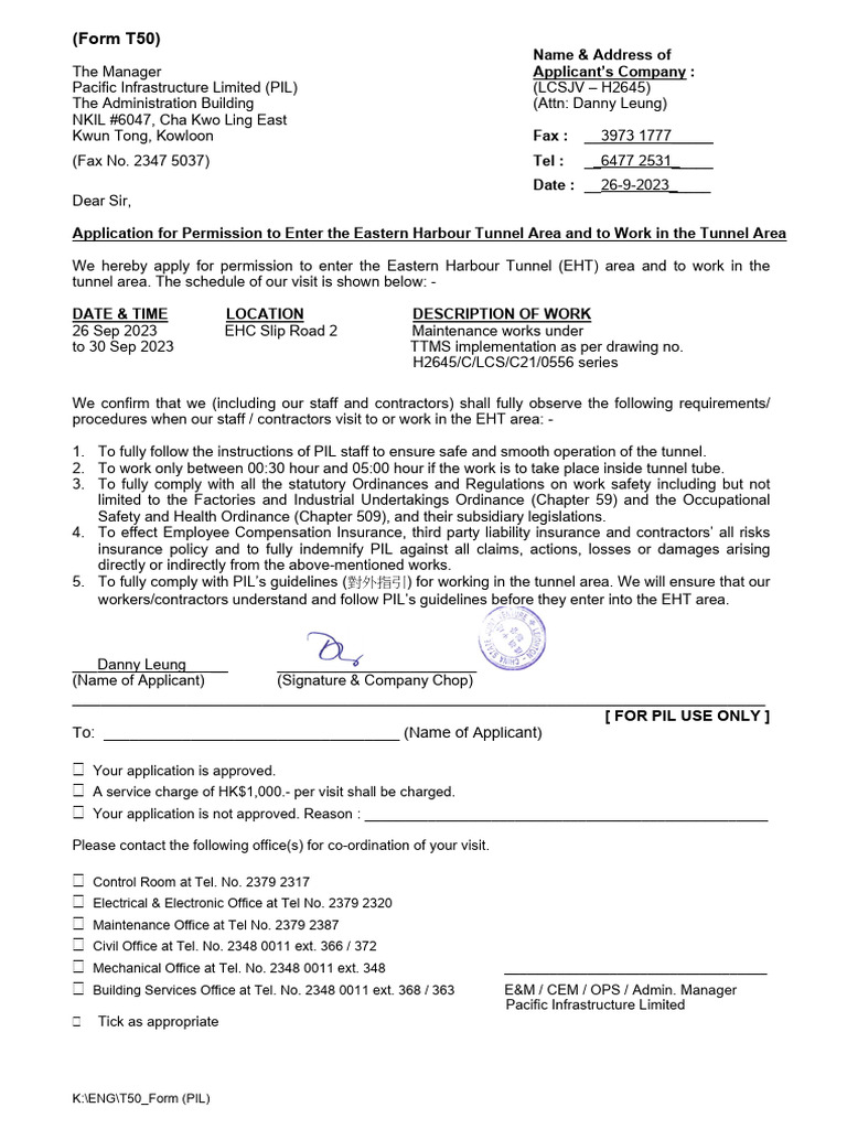 (Form T50) : (For Pil Use Only) To: - (Name of Applicant) | Download ...