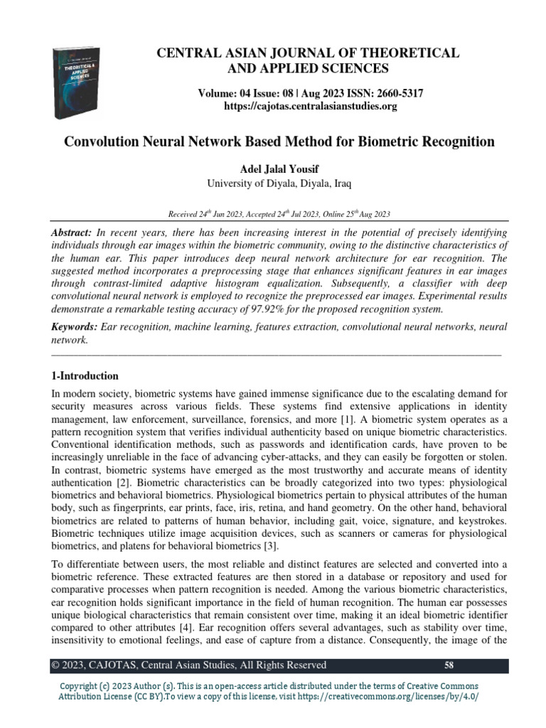 Convolution Neural Network Based Method For Biometric Recognition | PDF | Biometrics ...
