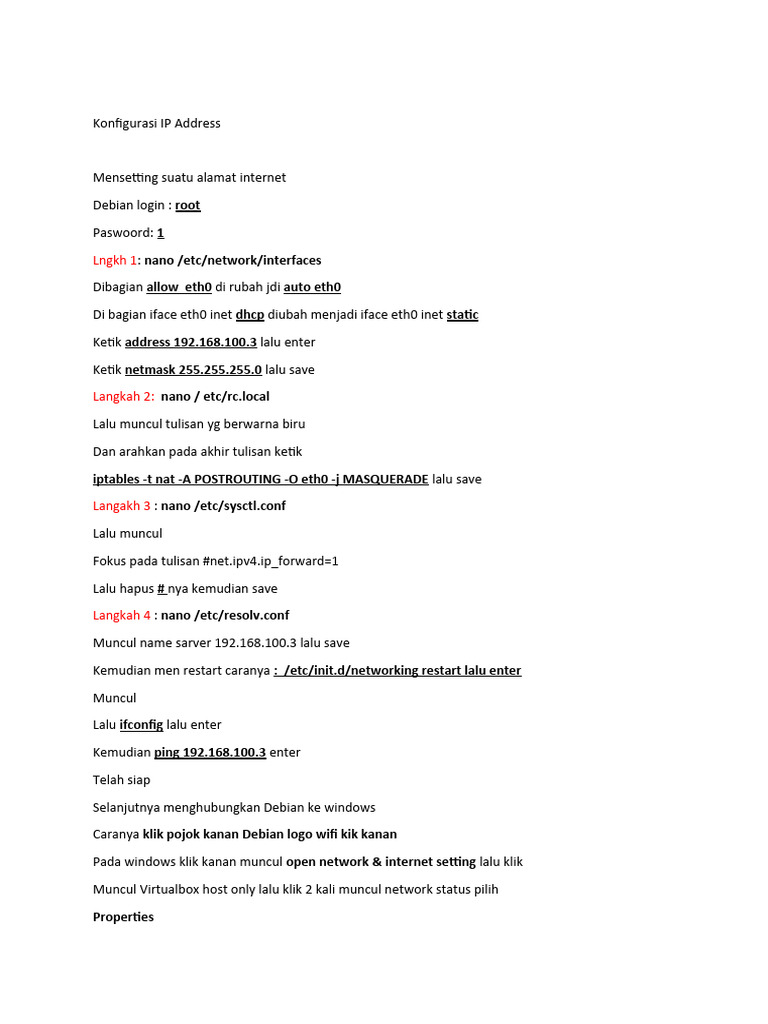 Konfigurasi IP Address Debian 192.168.100.3 | PDF | Komputer