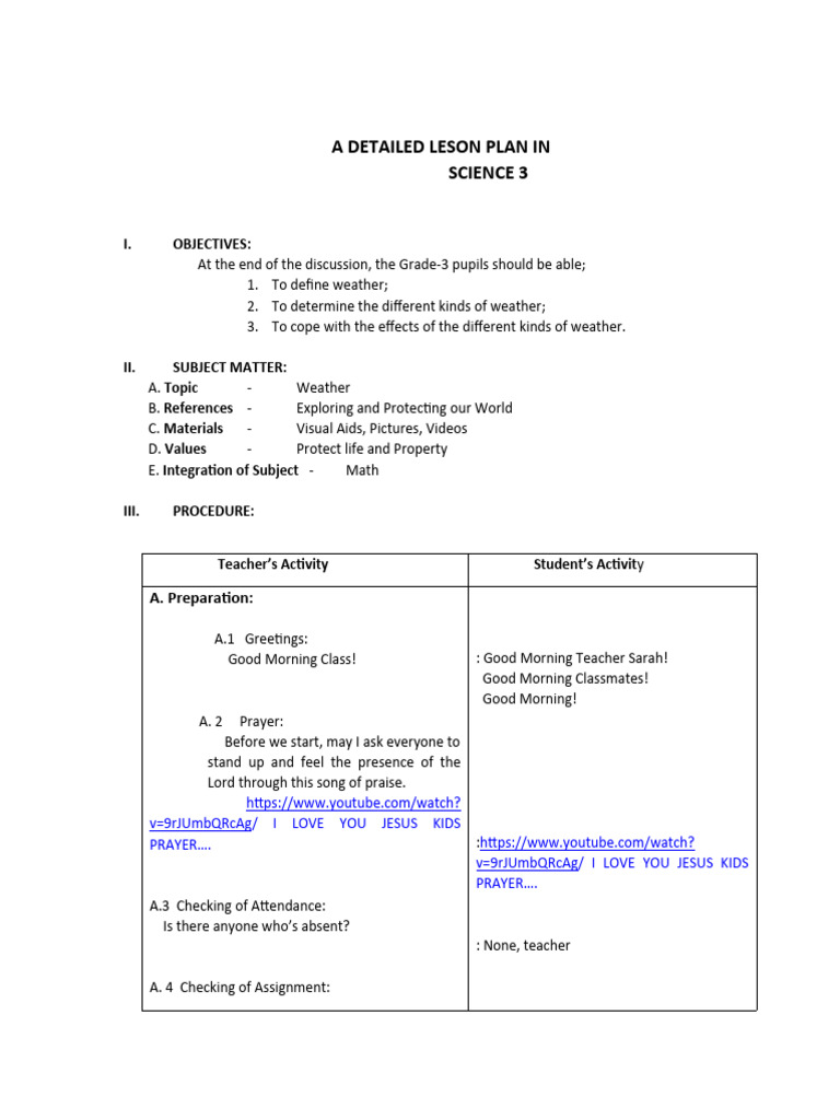 A Detailed Leson Plan in Science 3 | PDF | Weather | Lesson Plan