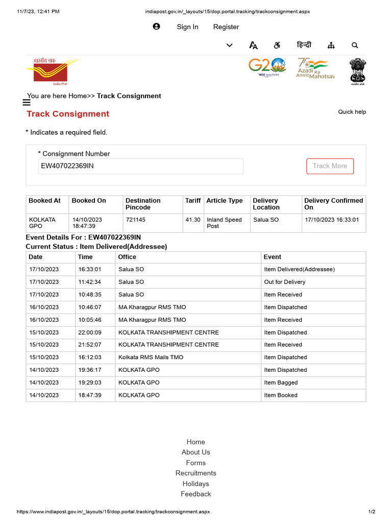 Indiapost - Gov.in Layouts 15 Dop - Portal.tracking Trackconsignment ...