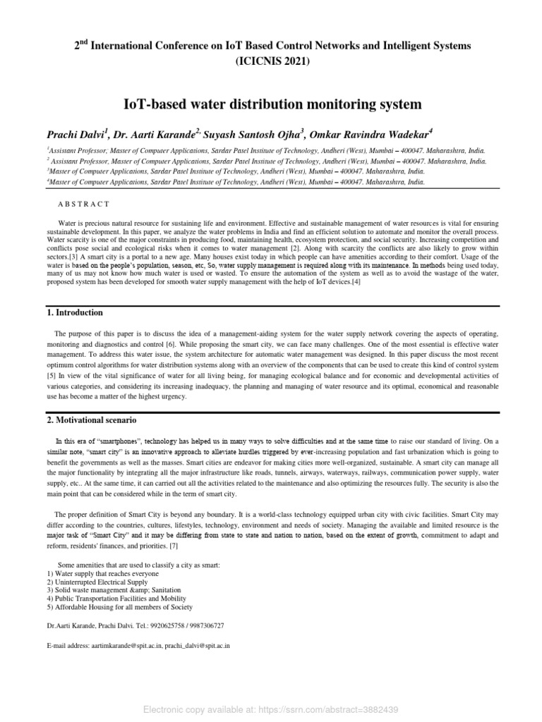 IoT-based Water Distribution Monitoring System | PDF | Internet Of Things | Water Supply Network