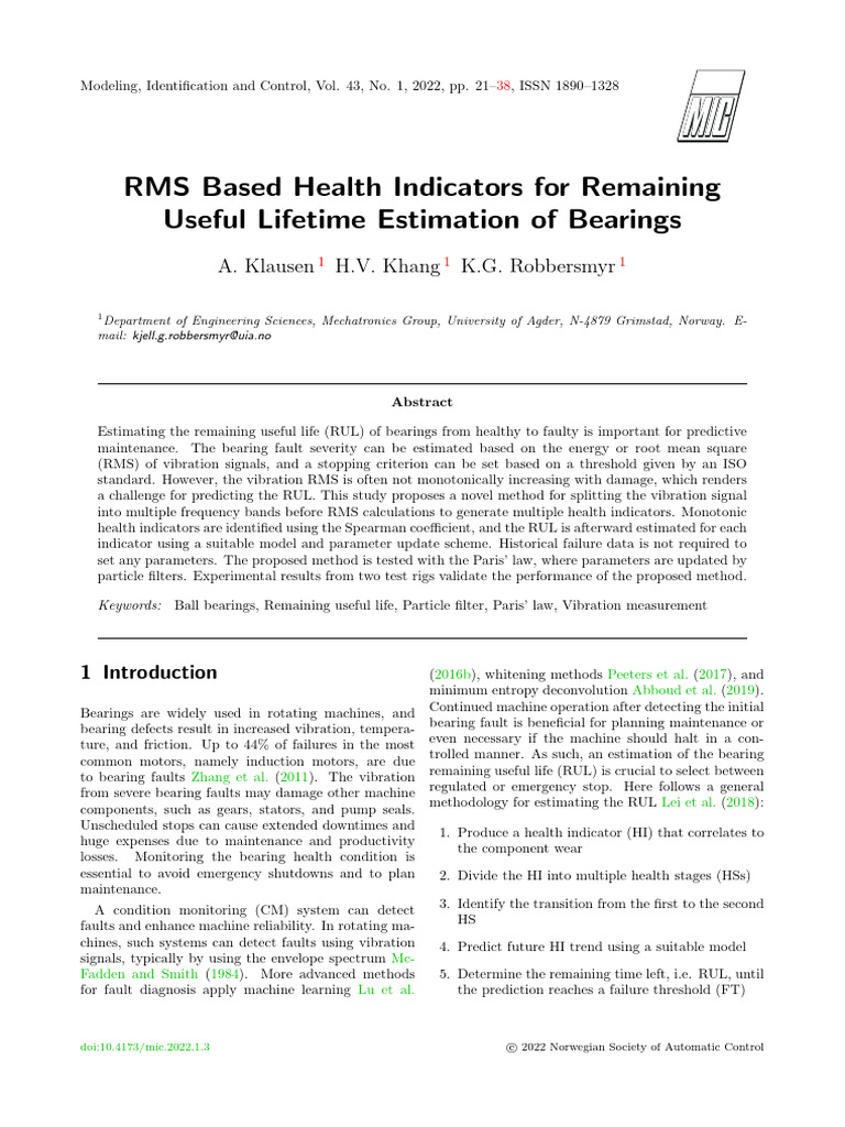 RMS Based Health Indicators For Remaining Useful L | PDF | Root Mean ...