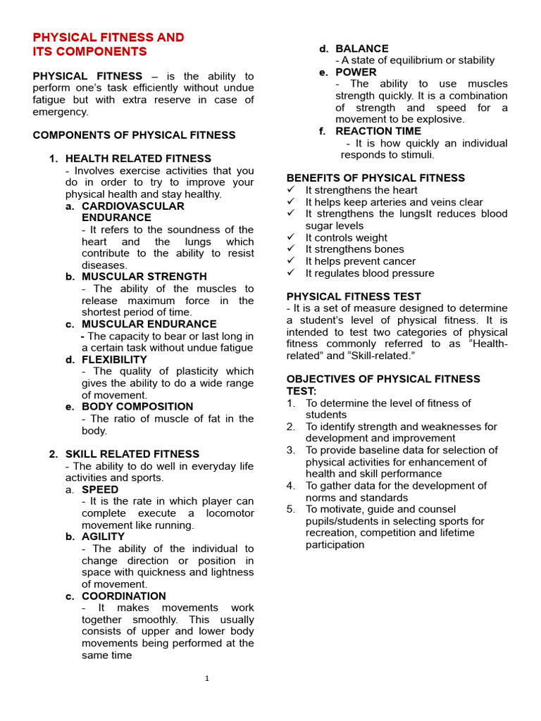 Physical Fitness and Its Components | PDF | Physical Fitness | Eating ...