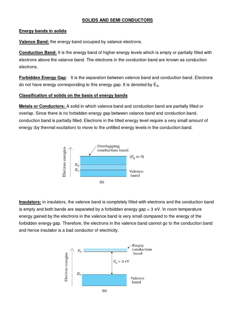 Solids and semi conductor | PDF | Valence And Conduction Bands | Band Gap