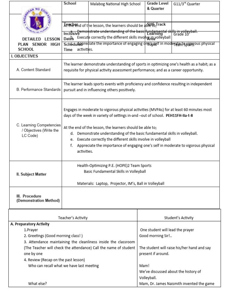 DETAILED LESSON PLAN SHS HOPE 11 For Demo | Download Free PDF ...