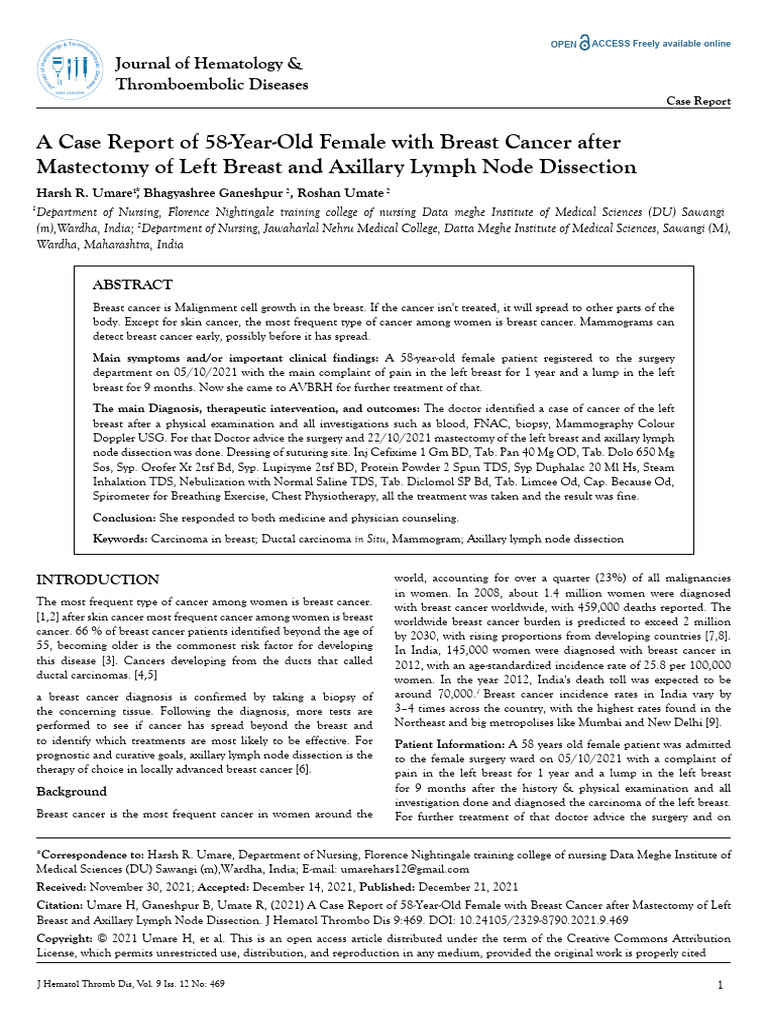 A Case Report of 58-Year-Old Female With Breast Cancer After Mastectomy ...