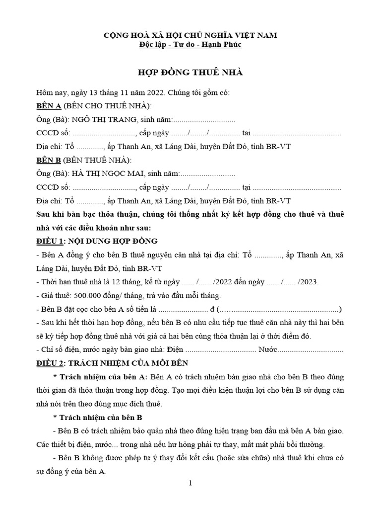 Hop Dong Thue Nha | PDF