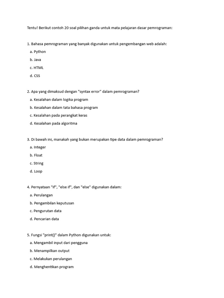 Soal Dasar Pemrograman | PDF