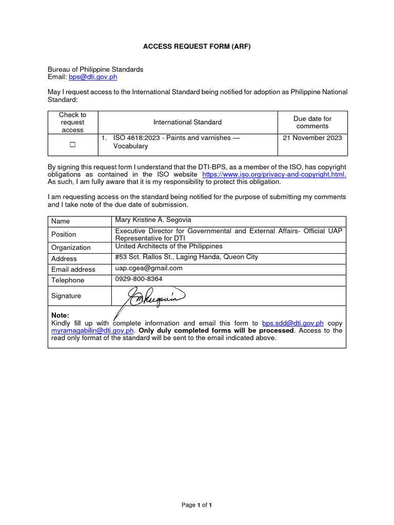 Access Request Form - IsO 4618 - Due 29 Nov 2023 | PDF