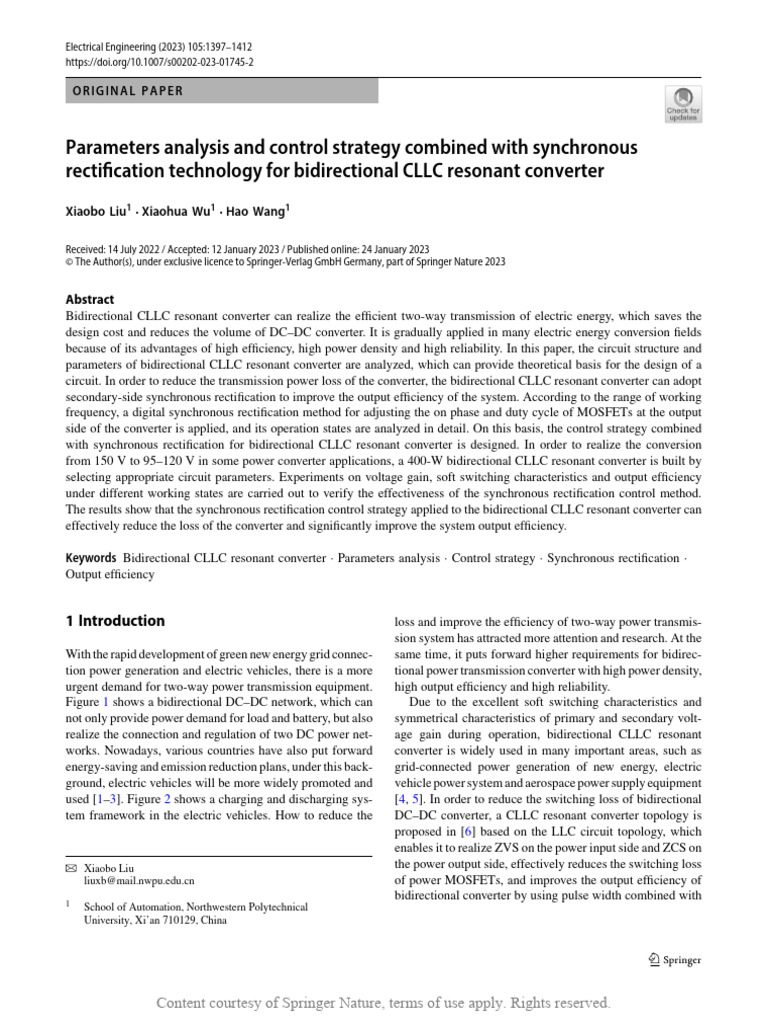 Parameters Analysis And Control Strategy Combined With Synchronous Rectification Technology For