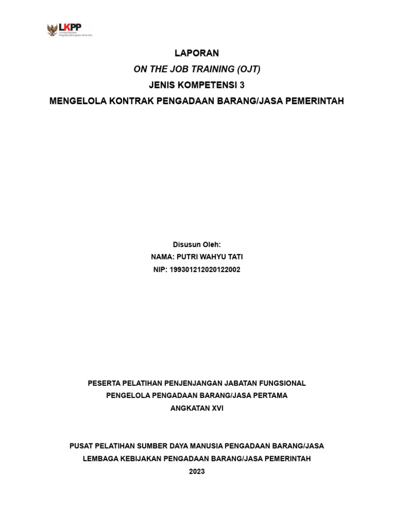 Laporan Ojt JK3 - Putri Wahyu Tati - Kemenperin (Final) | PDF
