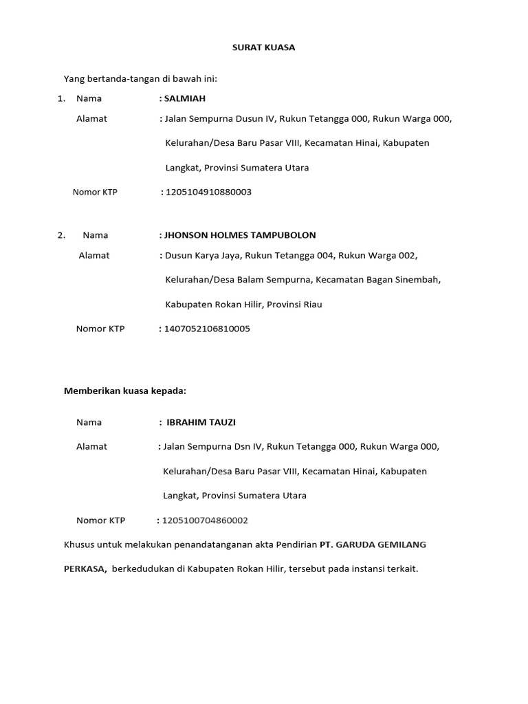 Surat Kuasa Ttd Pt. Garuda Gemilang Perkasa | PDF