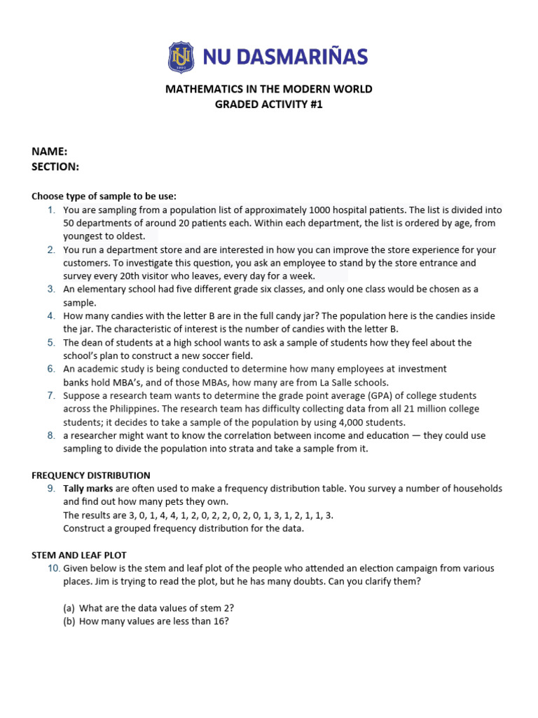 01 Week 8-9 (A) - L5 - DATA MANAGEMENT ACTIVITY 1 | PDF | Sampling ...