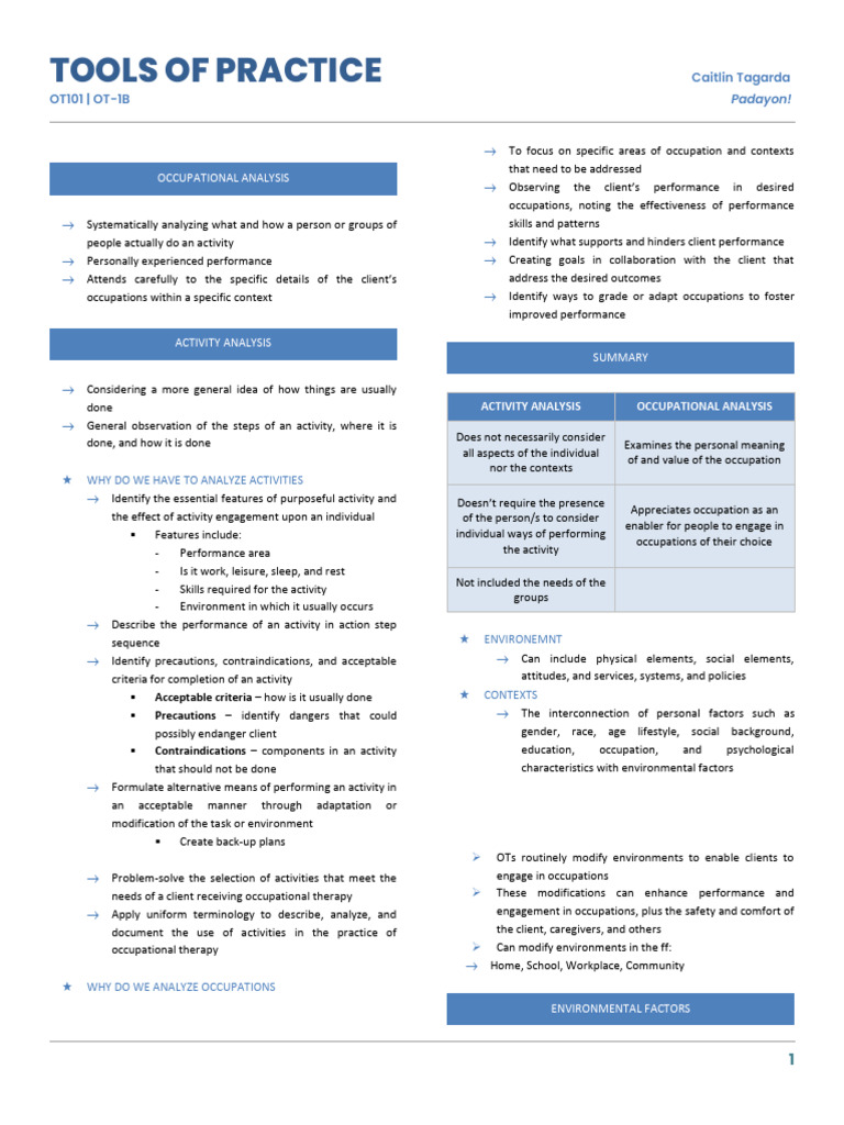 Activity & Occupational Analysis | PDF | Occupational Therapy ...
