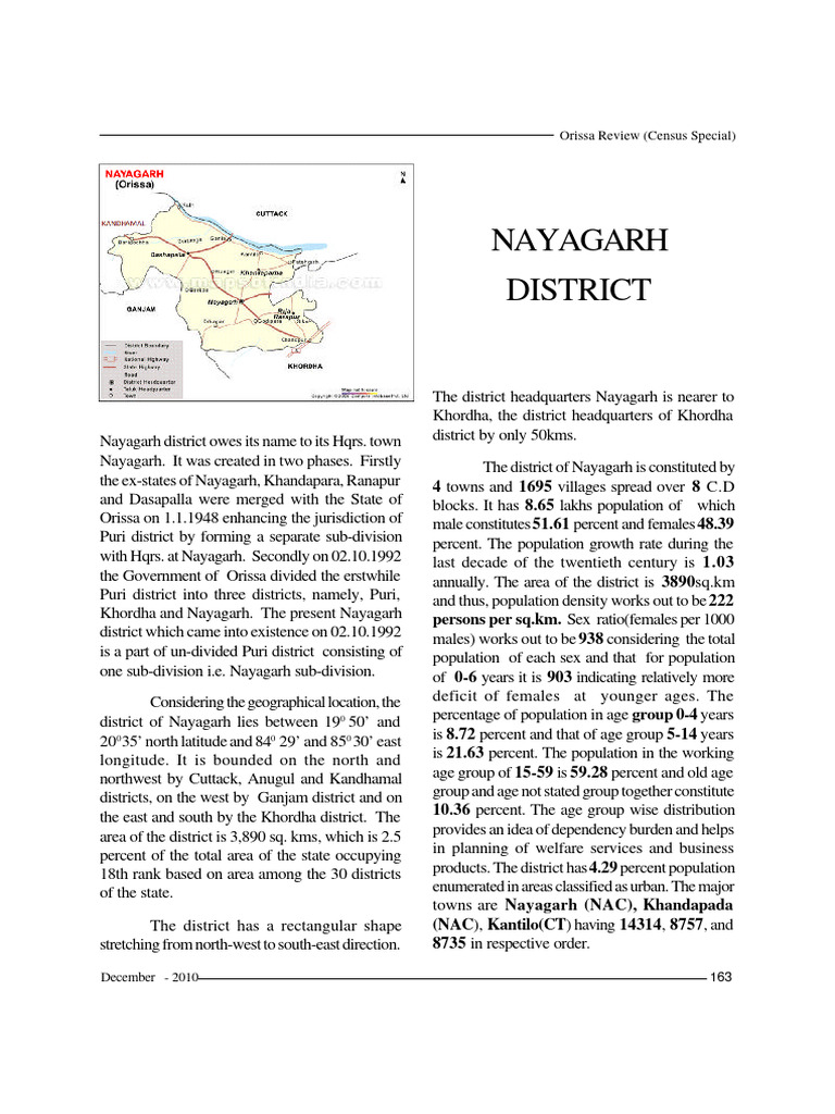Nayagarh District: Orissa Review (Census Special) | PDF | Literacy