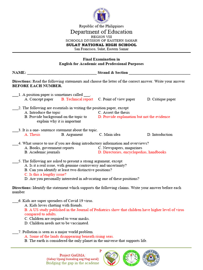 EAPP Final Exams | PDF