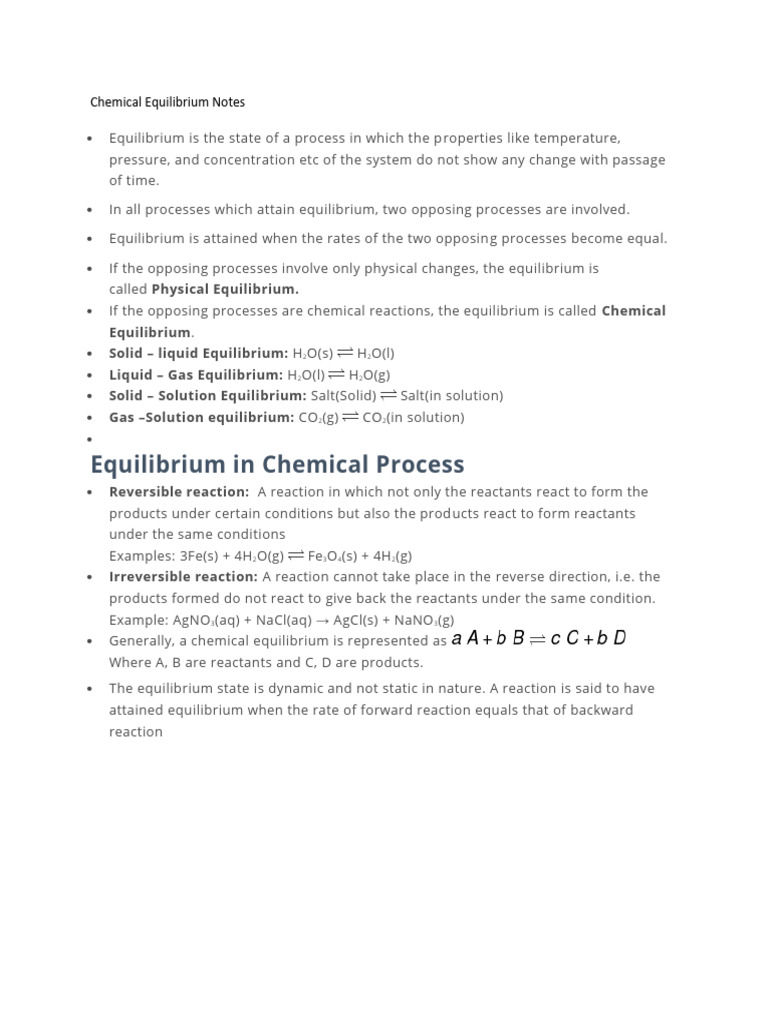 Chemical Equilibrium Notes | PDF