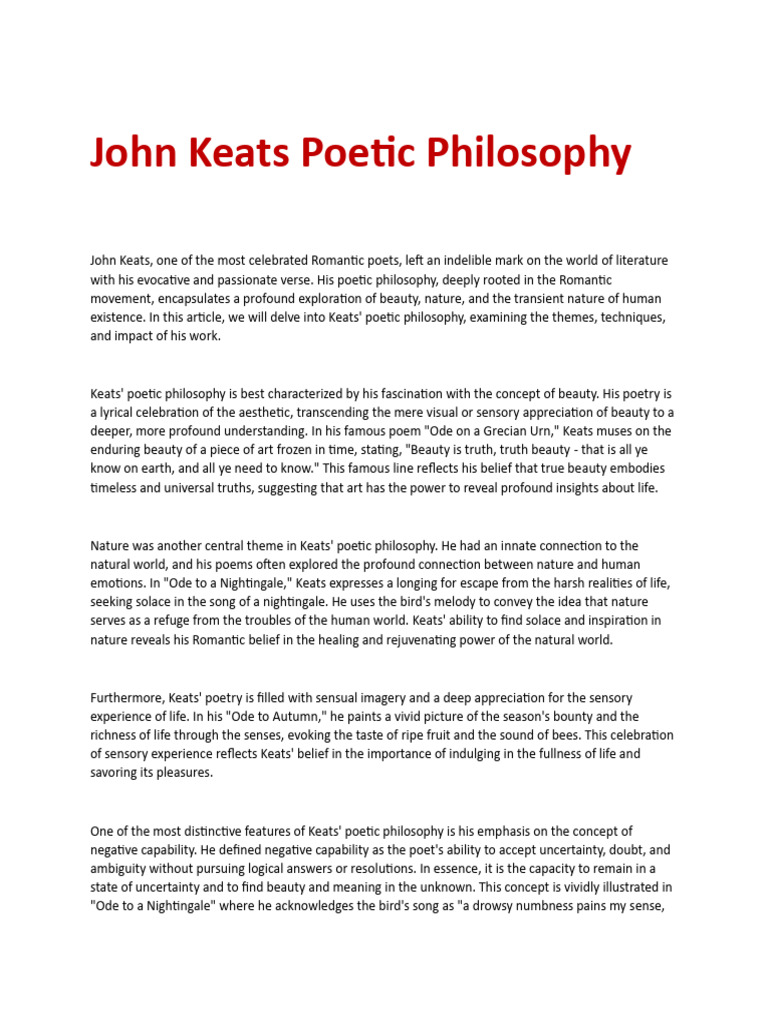 John Keats Poetic Philosophy | Download Free PDF | John Keats