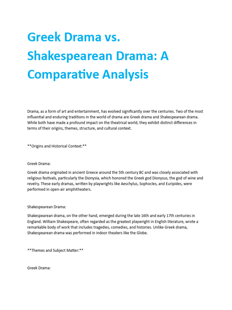 Greek Drama vs. Shakespearean Drama | PDF | William Shakespeare | Tragedy