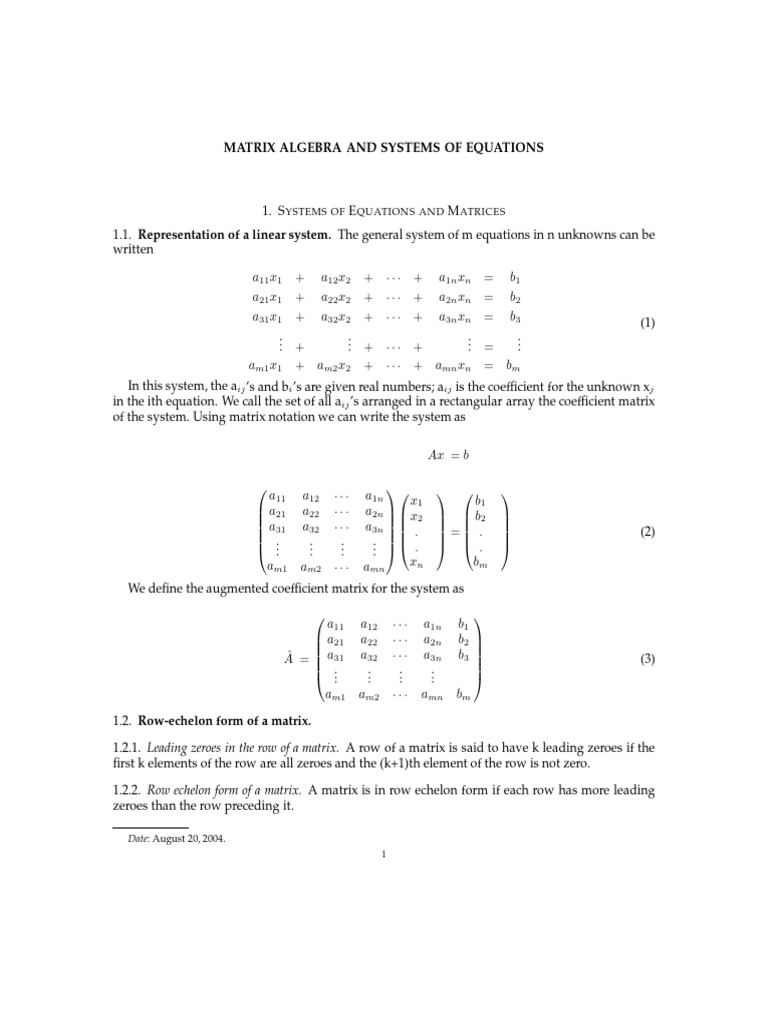 Matrix Equations Pdf Matrix Mathematics System Of Linear Equations