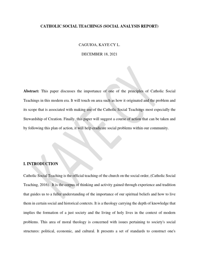 CATHOLIC SOCIAL TEACHINGS (SOCIAL ANALYSIS REPORT) | PDF | Climate ...