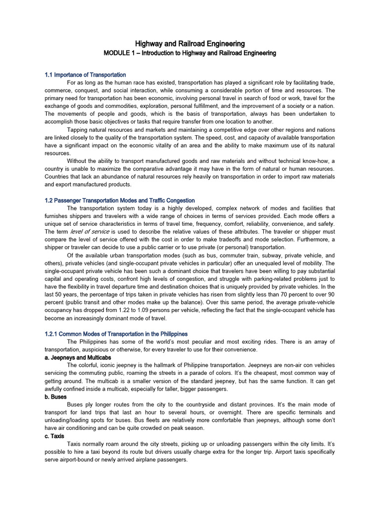 Chapter 1 Introduction To Highway and Railroad Engineering 1 | PDF ...