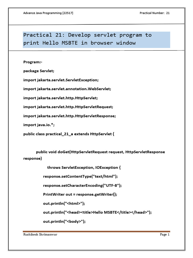Servlet Program: Hello MSBTE Output | PDF