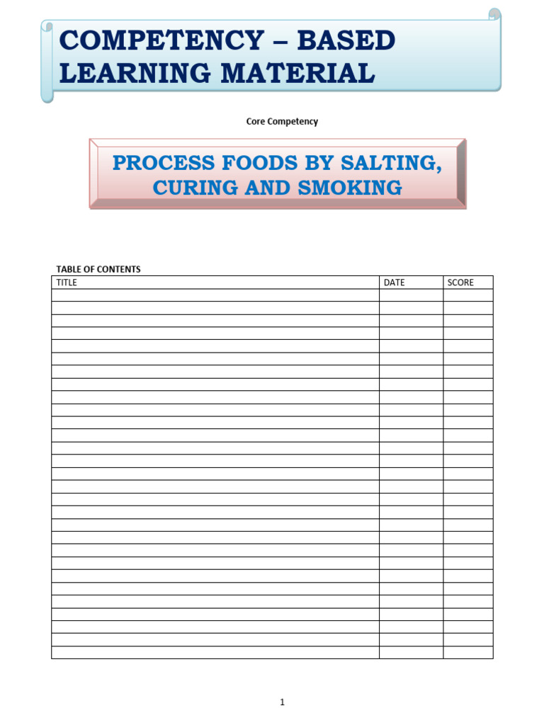 CBLM Second Year Salting, Curing and Smoking | PDF | Food Preservation ...