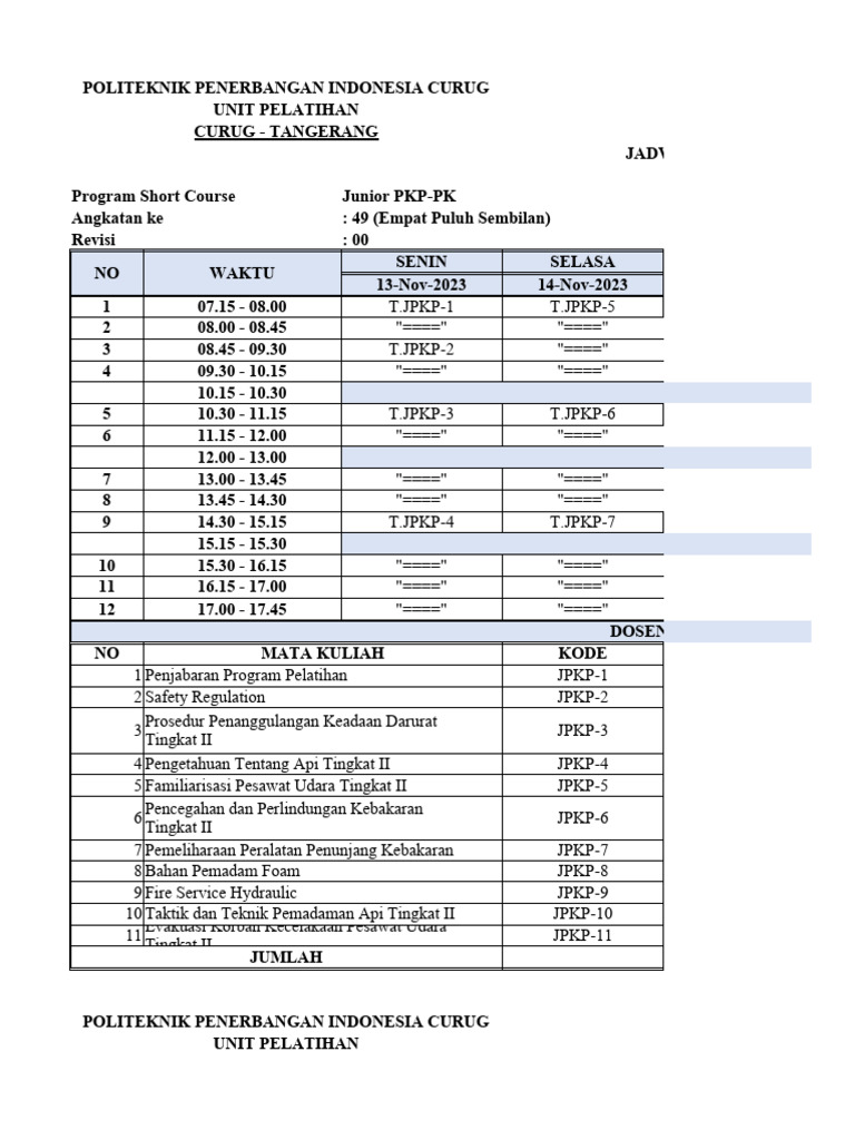 Draft Jadwal Junior PKP | PDF