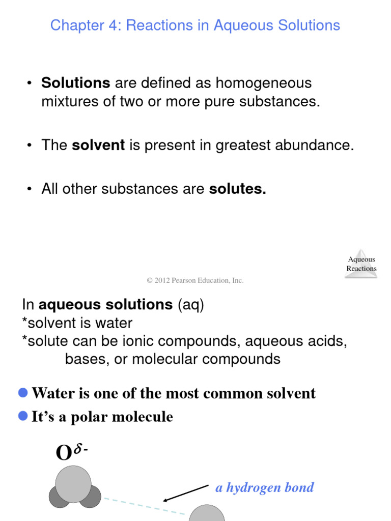 Chapter 4: Reactions in Aqueous Solutions | PDF | Solvation | Dissociation (Chemistry)