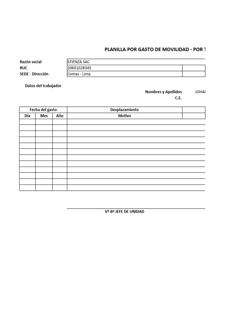 Planilla de Movilidad Formato 28.01.2023... | PDF