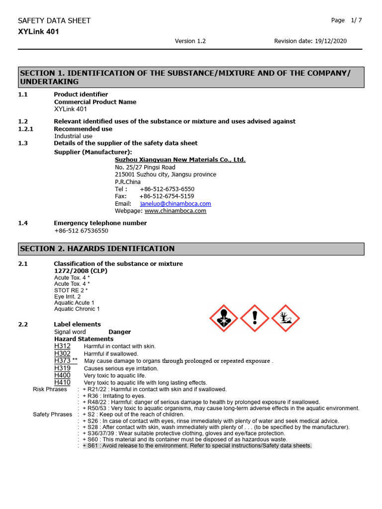 MSDS-401 Noca | PDF | Toxicity | Personal Protective Equipment