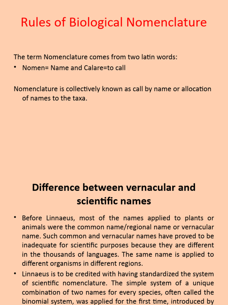 Biological Nomenclature Rules Explained | PDF | Taxonomy (Biology) | Genus