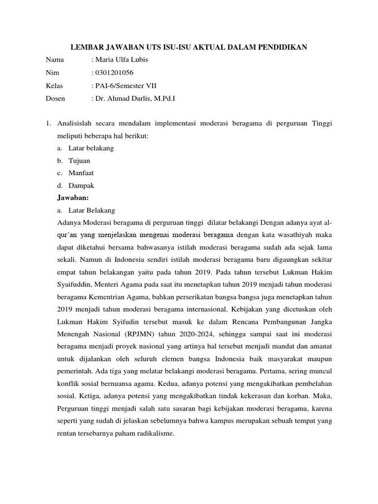 (Maria Ulfa Lubis) Uts Isu Aktual Dalam Pendidikan | PDF