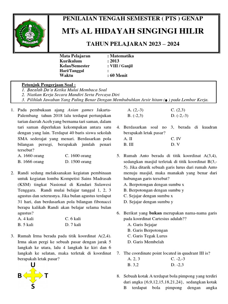 PTS MTK Kelas 8 A4 | PDF