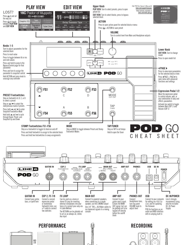 POD Go Cheat Sheet - English | PDF | Sound Technology | Electrical ...