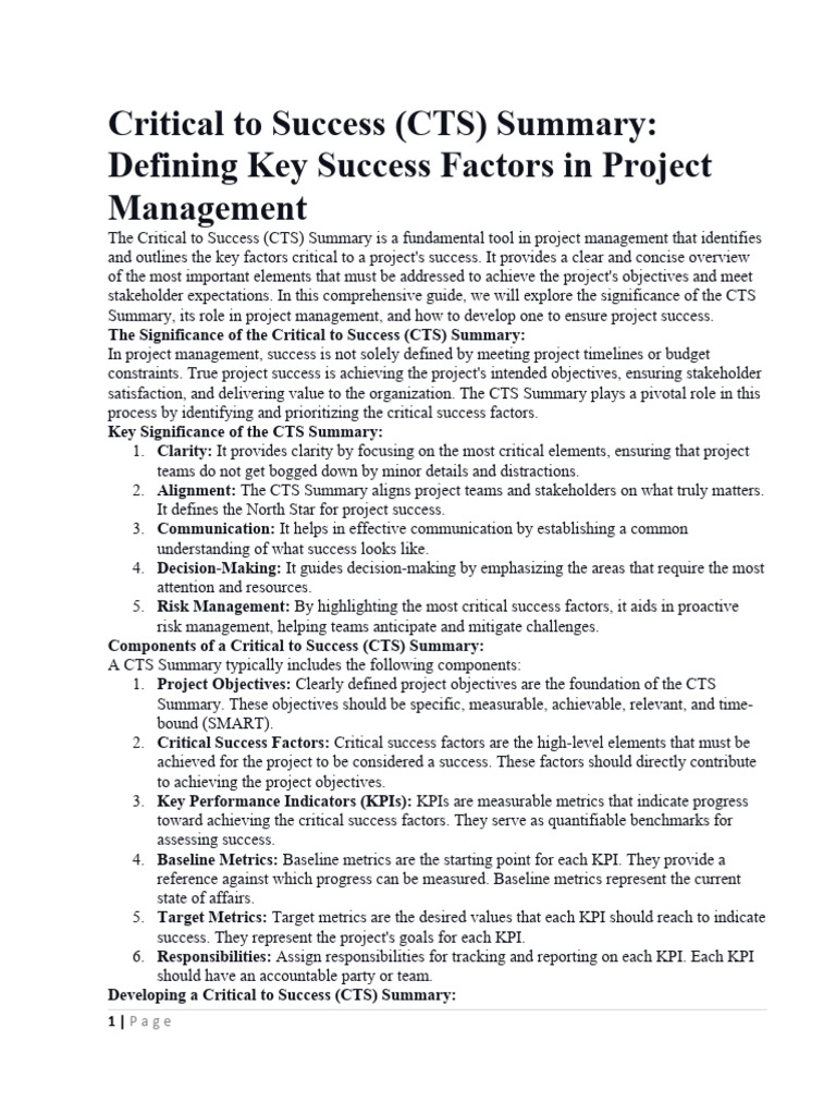 CTS Summary | PDF | Performance Indicator | Project Management