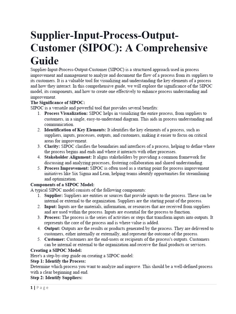 SIPOC Guide for Process Improvement | PDF | Supply Chain | Customer