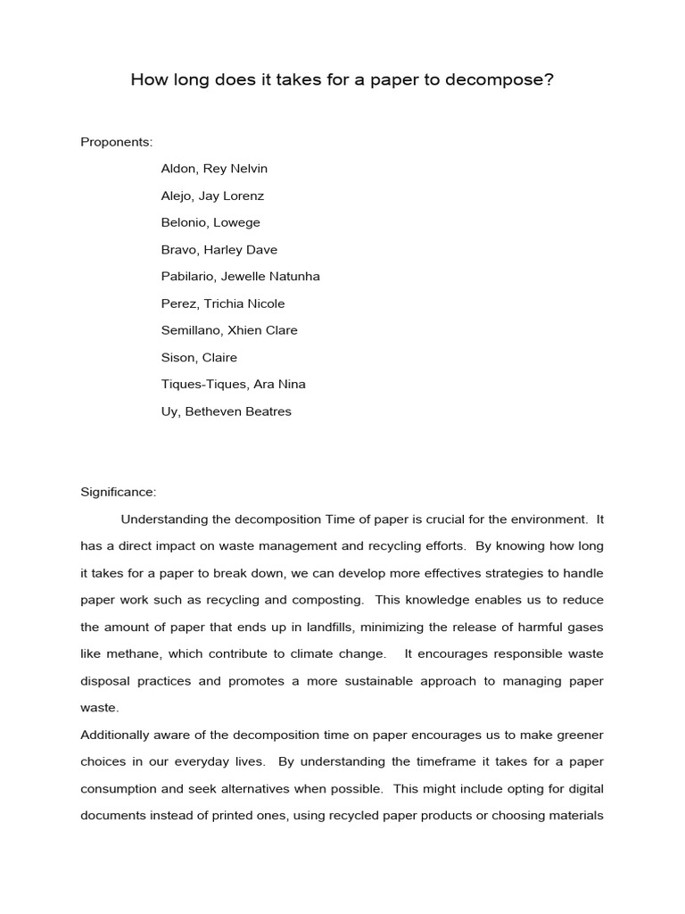 How Long Does It Takes For A Paper To Decompose | PDF | Paper ...