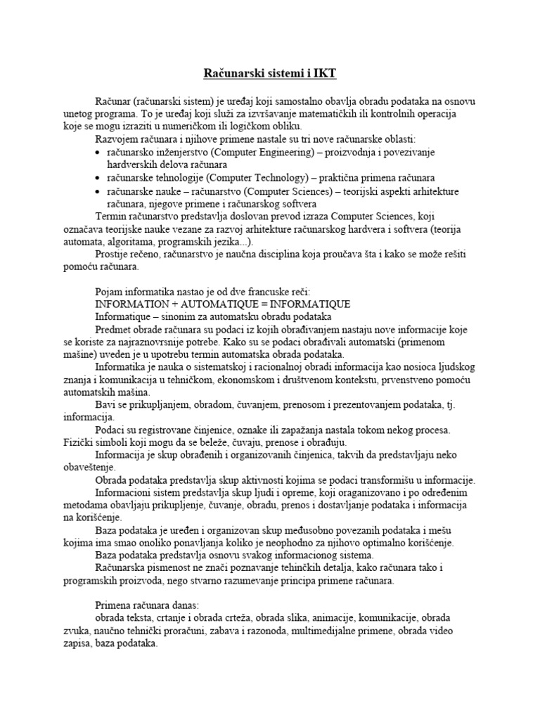 Računarski Sistemi I IKT | PDF