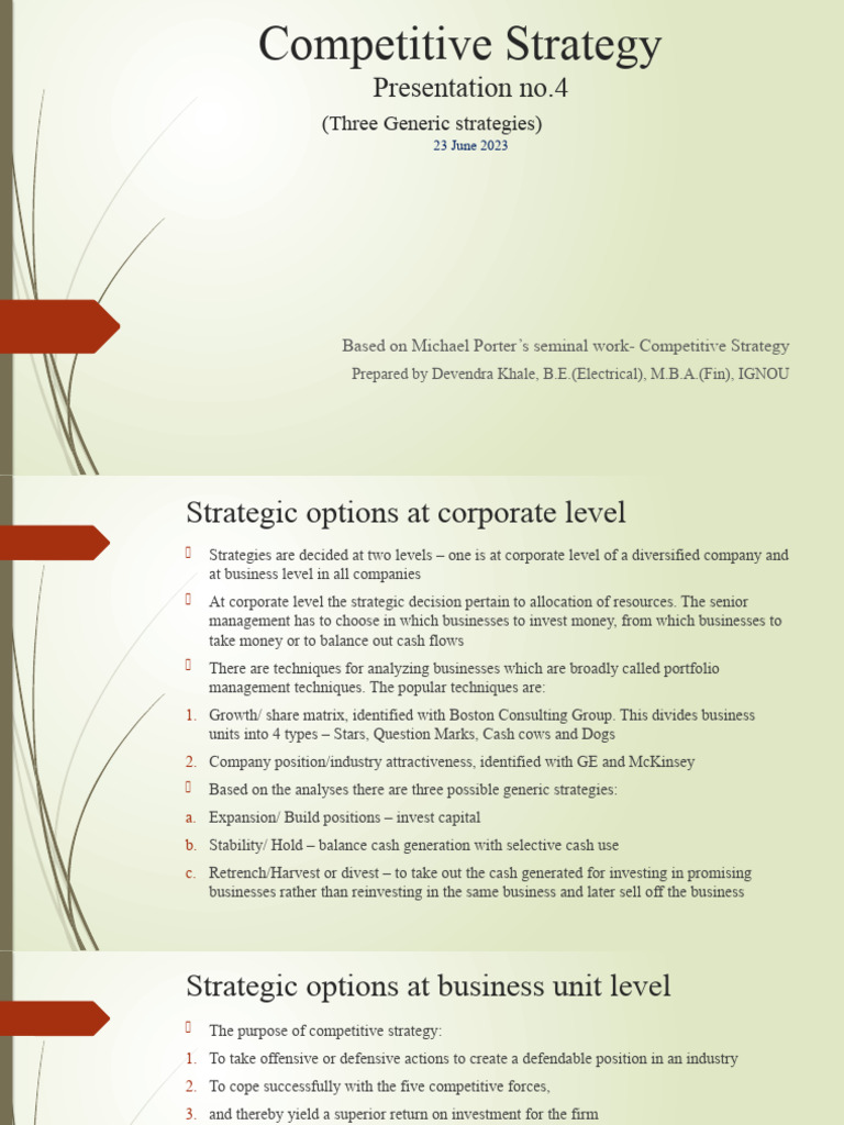 Three Generic Competitive Strategies | PDF | Strategic Management ...