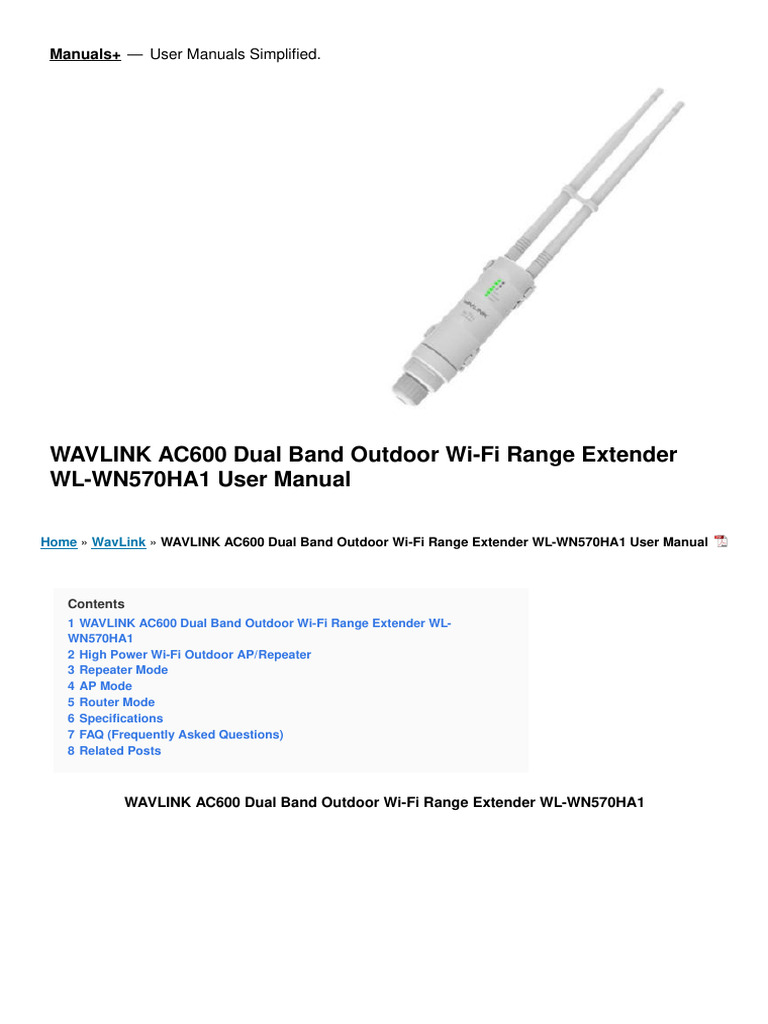 WavLink AC600 Extender User Manual | PDF | Wi Fi | Wireless Access Point